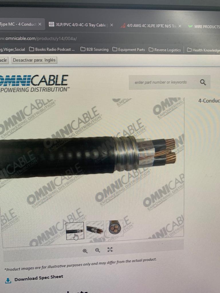 OMNI CABLE CABLE ELECTRICO TCP 4/0 Y 250/4 Cu 600V ROLLO 500 /PIE