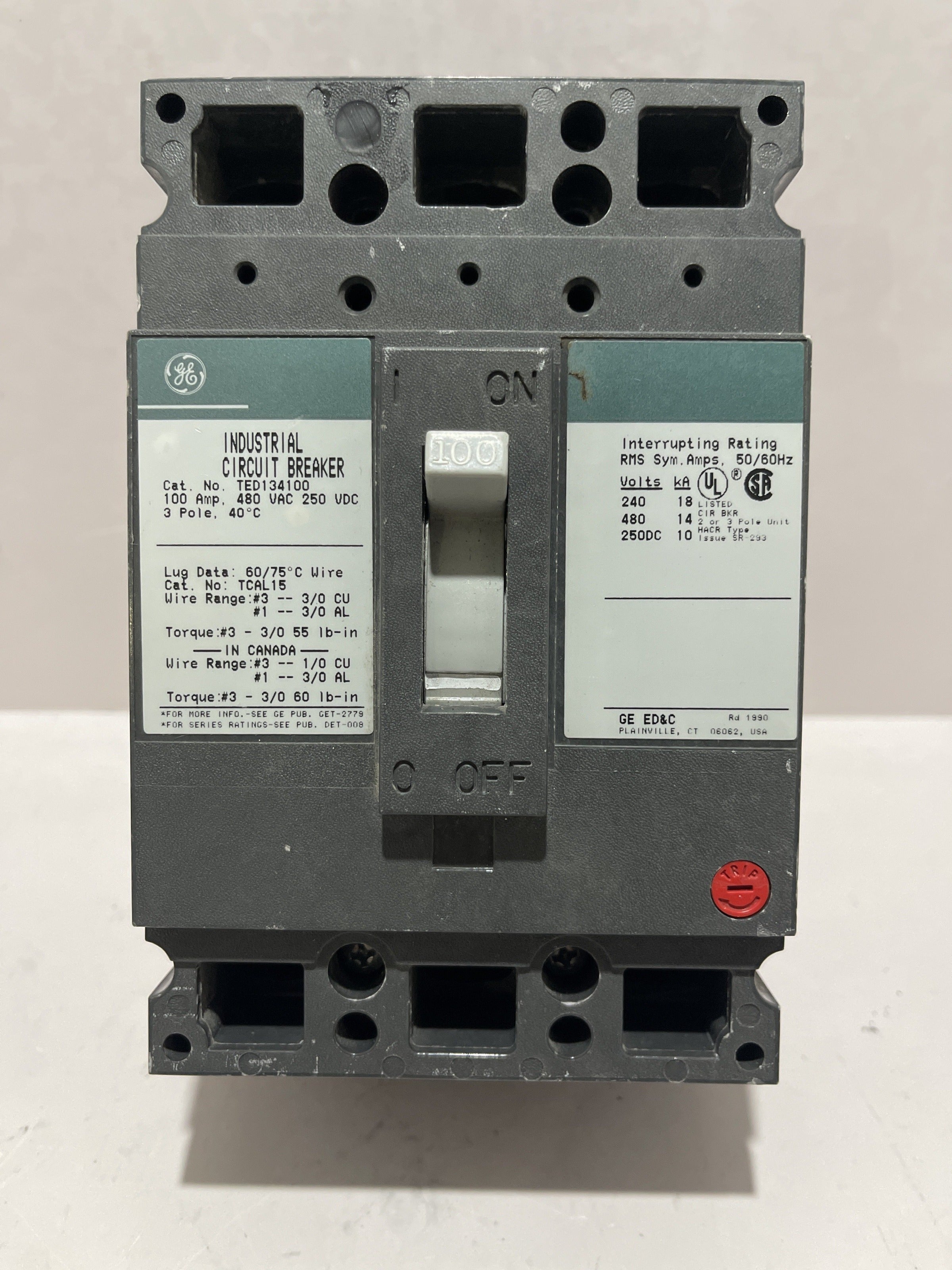 INDUSTRIAL CIRCUIT BREAKER, TED134100, 100AMP