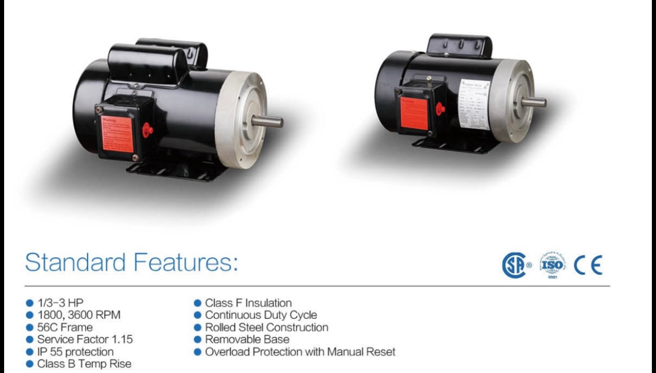 General Purpose Motor (Model: U121556C) (Frame: 56C) (1/2 HP)